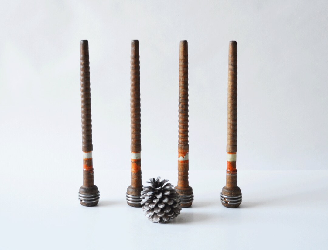 Lot of 4 Antique Wood Bobbin Spindles Spools Textile Mill Craft Supply ...