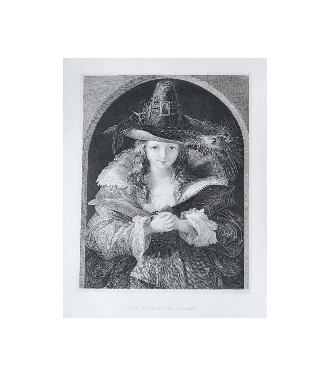 Antique Engraving Chapeau De Brigand Victorian Costume Portrait of Girl ...