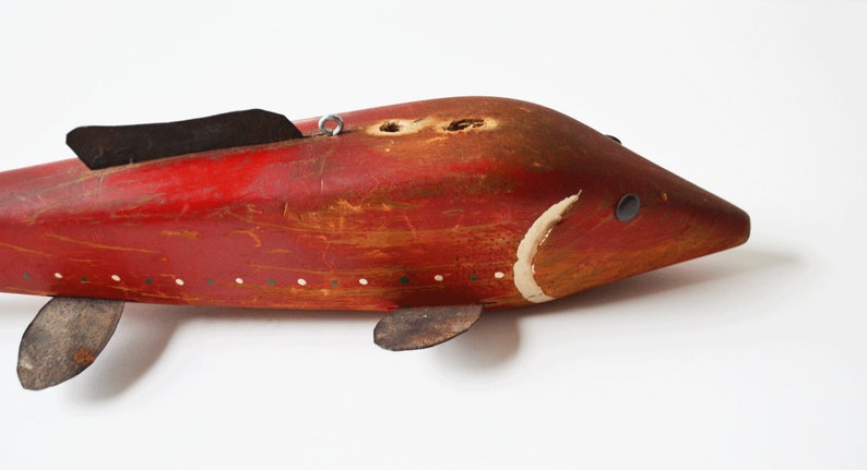 Vintage Fish Decoy Red Paint Wood and Metal Fishing Folk Art - Etsy