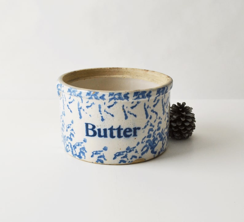 Antique Butter Crock Blue and White Spongeware - Etsy