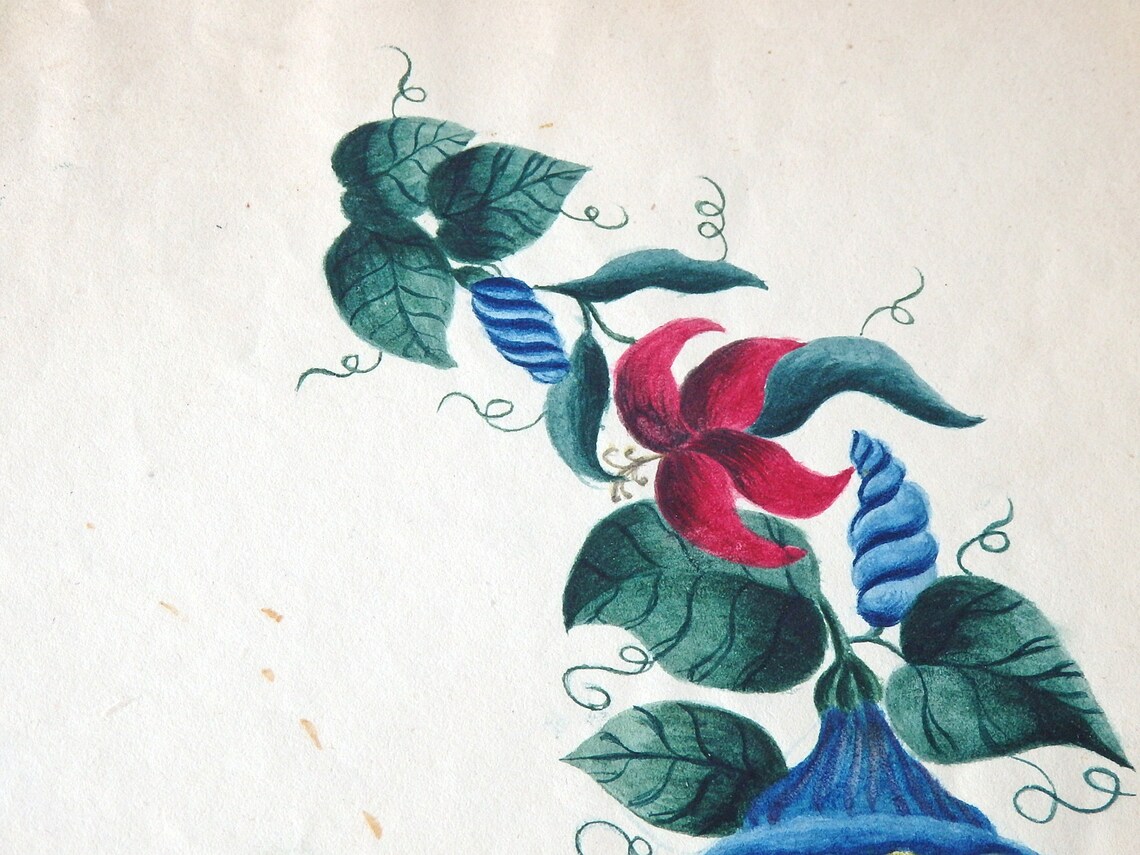 Antique Theorem Painting On Paper Flowers Folk Art Painting | Etsy