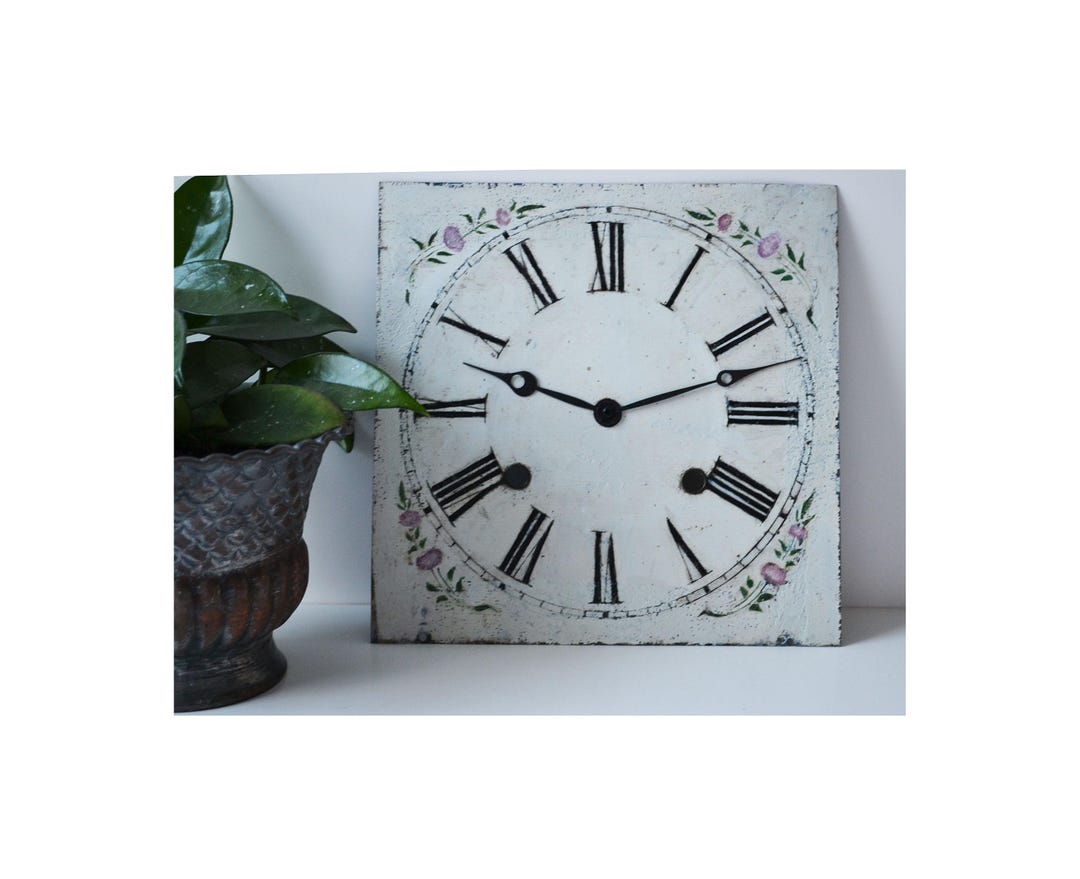 Antique Clock Dial Metal Hand Painted Clock Face Folk Art Connecticut ...