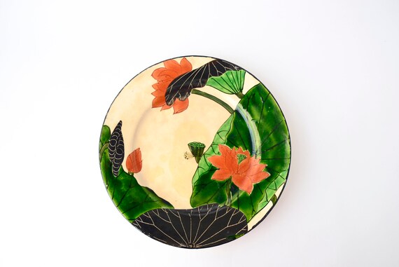 Antique Japanese Plate Yamanaka Kenzan Red Green Black | Etsy