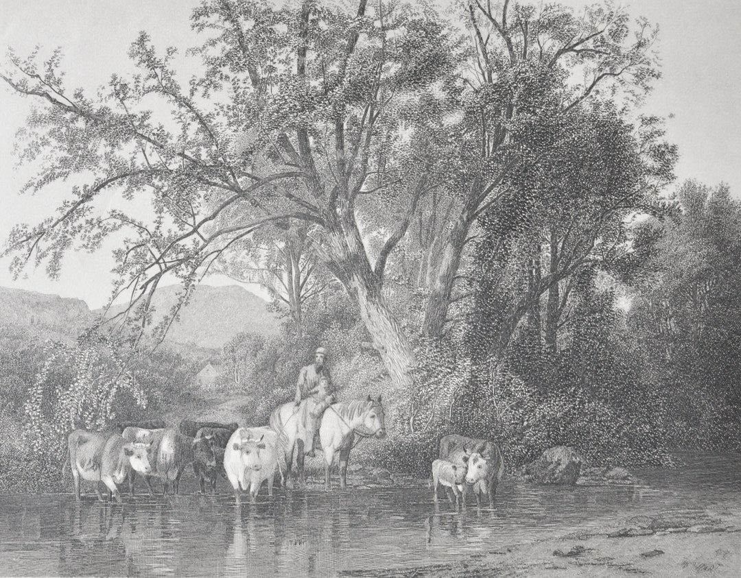 Antique Engraving Titled "the Fording Place" Landscape - Etsy