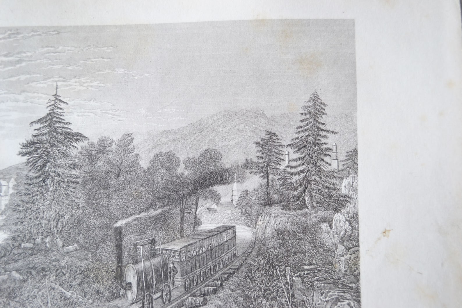 Antique Engraving Railroad Scene Steam Engine Train River | Etsy