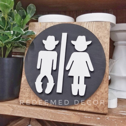 Restroom Sign Cowboy Sign Cowgirl Sign Western Bathroom - Etsy