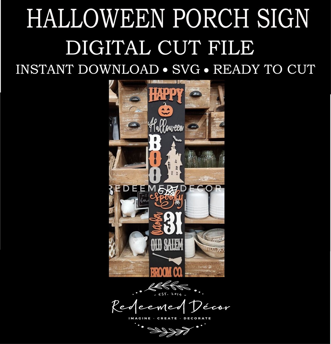 Halloween Porch Sign Leaner SVG File Laser Cut File Fall Wood Decor DIY ...