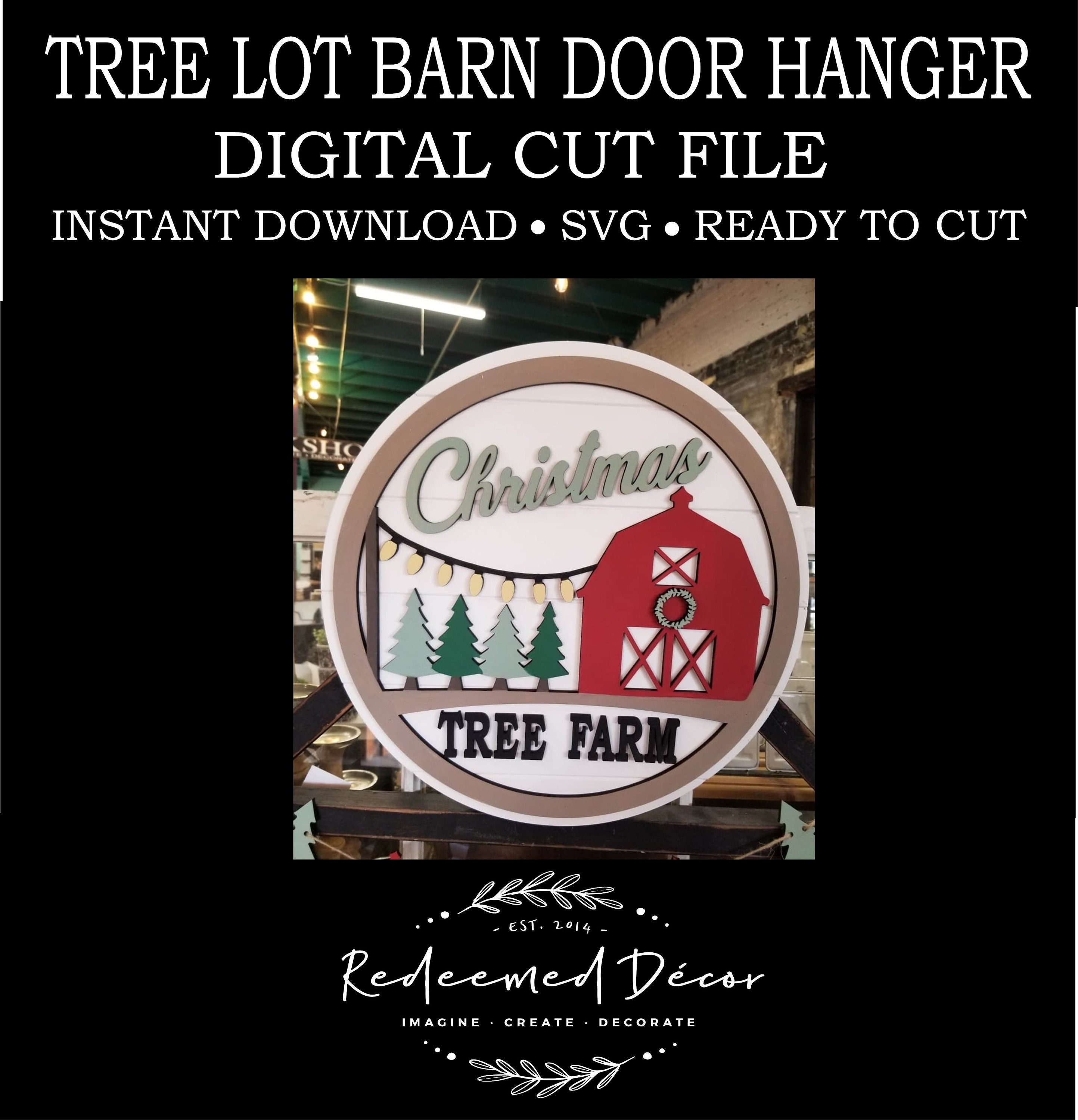 Christmas Tree Farm Barn Door Hanger Round Laser Wood - Etsy