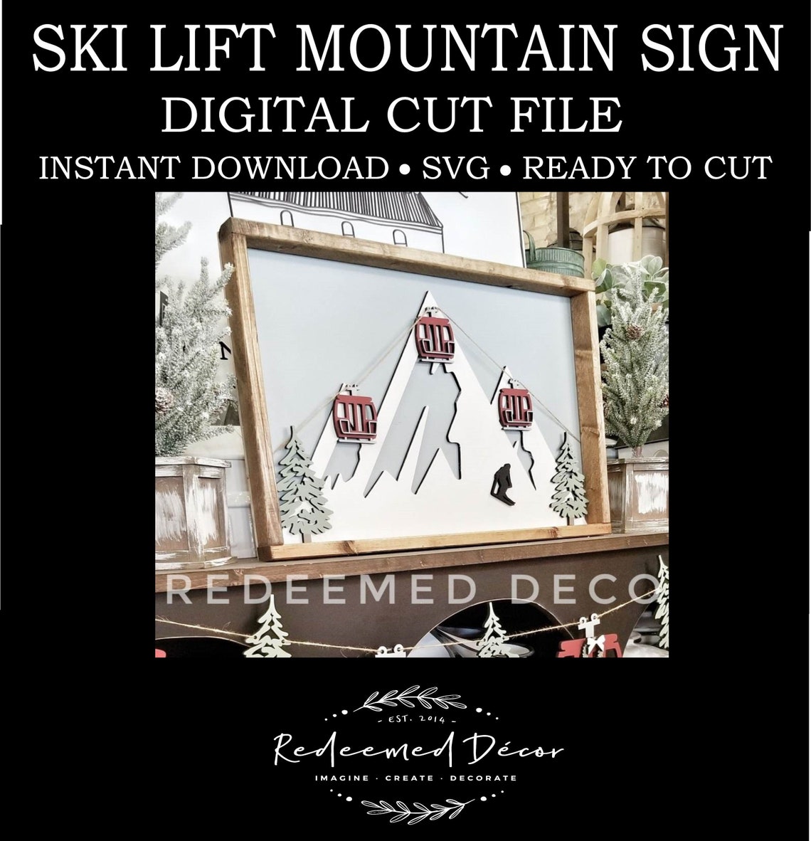 Ski Lift Mountain Sign Winter Decor SVG File Laser Cut - Etsy