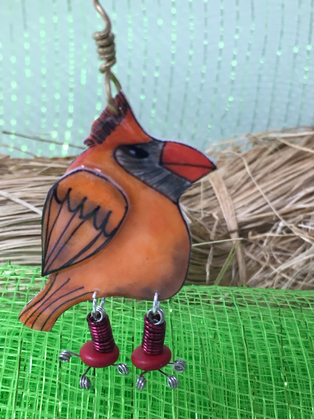 Whimsical Cardinal Bird - Hand Colored Pen and Ink Drawing Made Into a ...