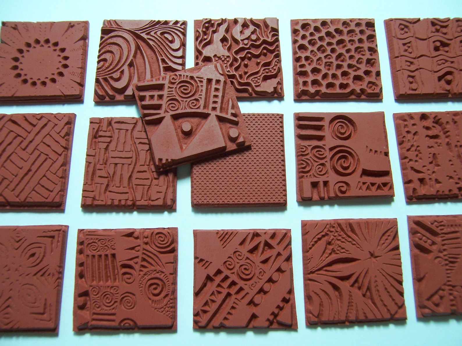 16 Assorted 1" Deep Etched Texture Rubber Art Stamps Flexible Unmounted ...