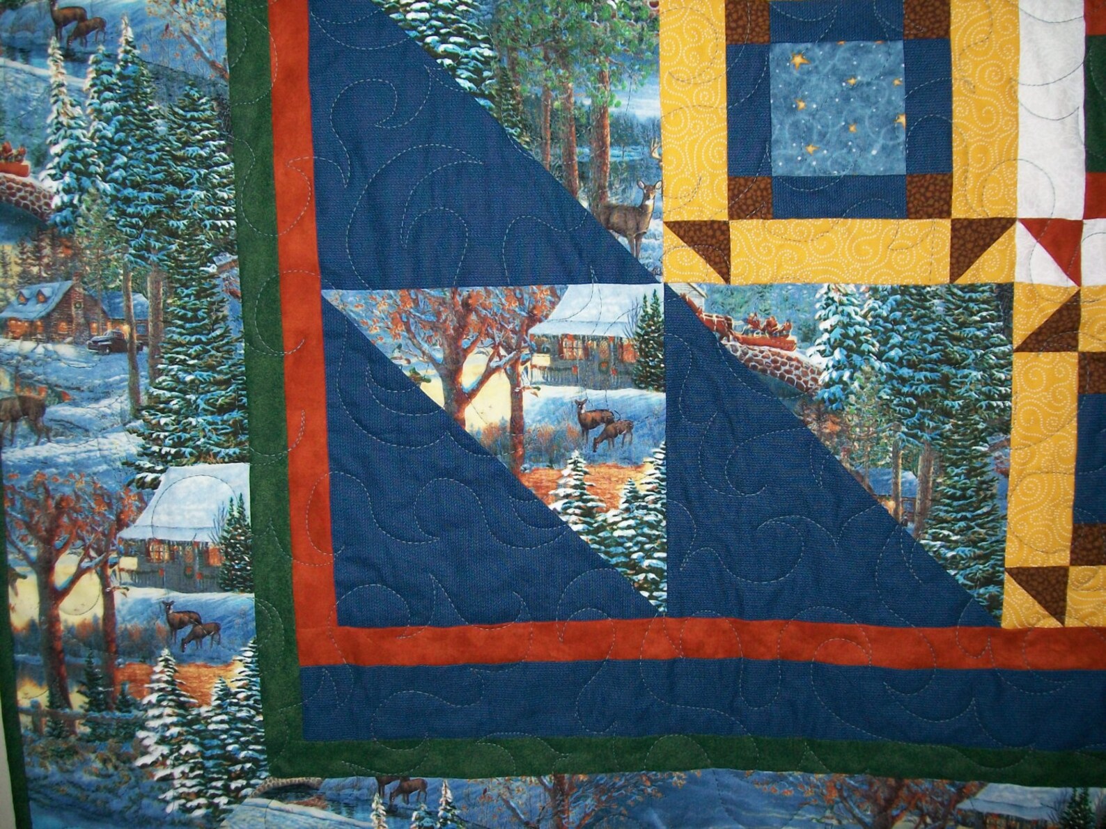 Winter throw quilt with snowy outdoor scenes deer church | Etsy