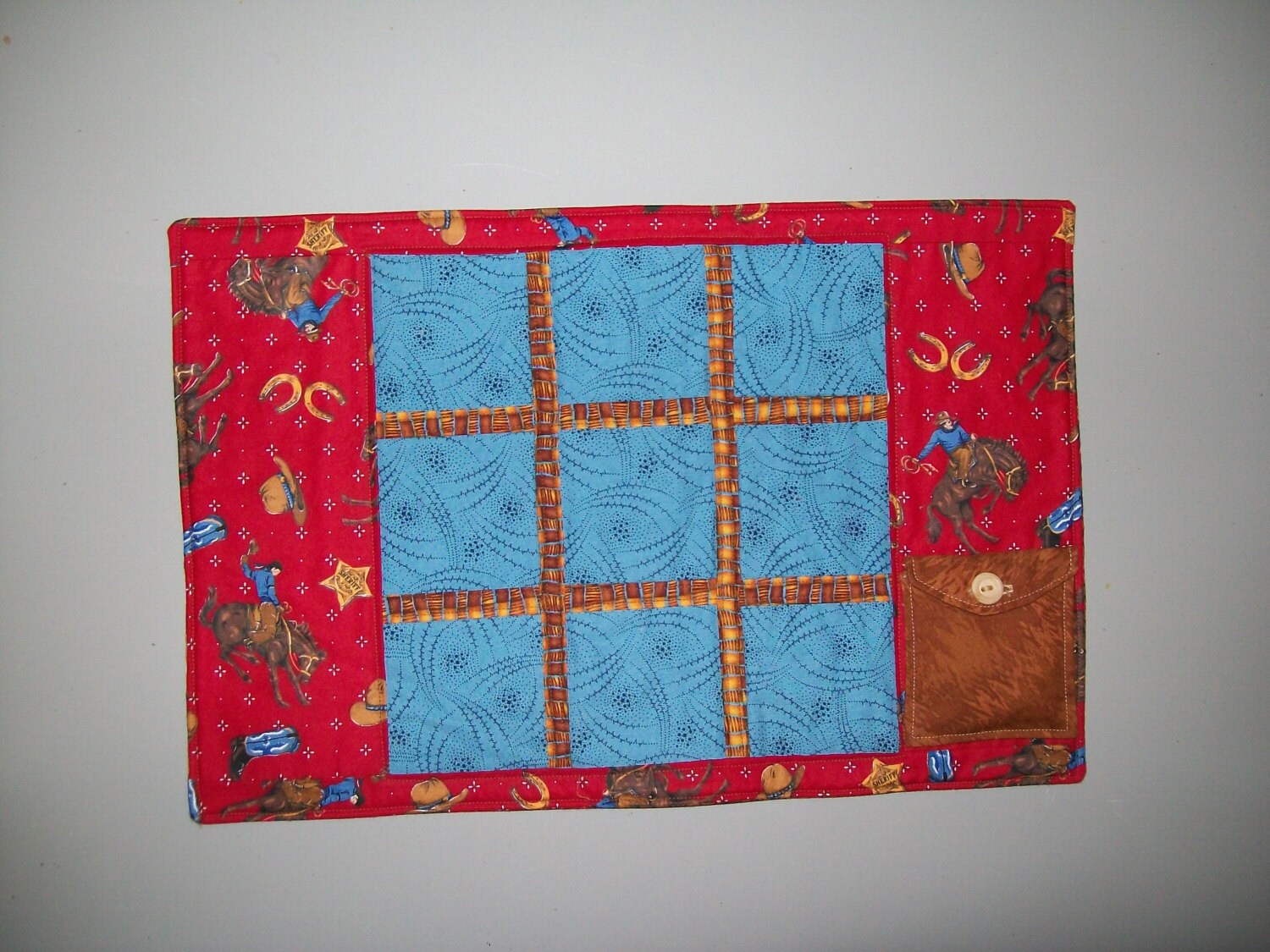 Tic Tac Toe Placemat reversible cowboy place mat coin game | Etsy