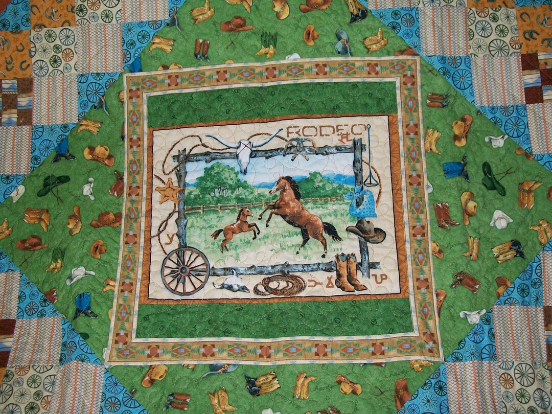 Horse Throw Quilt - Rodeo Quilt - Cowboy, Western Ranch - Southwestern ...