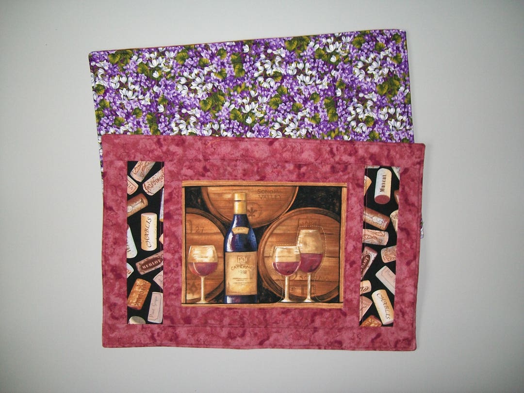 Wine Reversible Placemat - Quilted - Mauve Pink Tan Brown Purple Black ...
