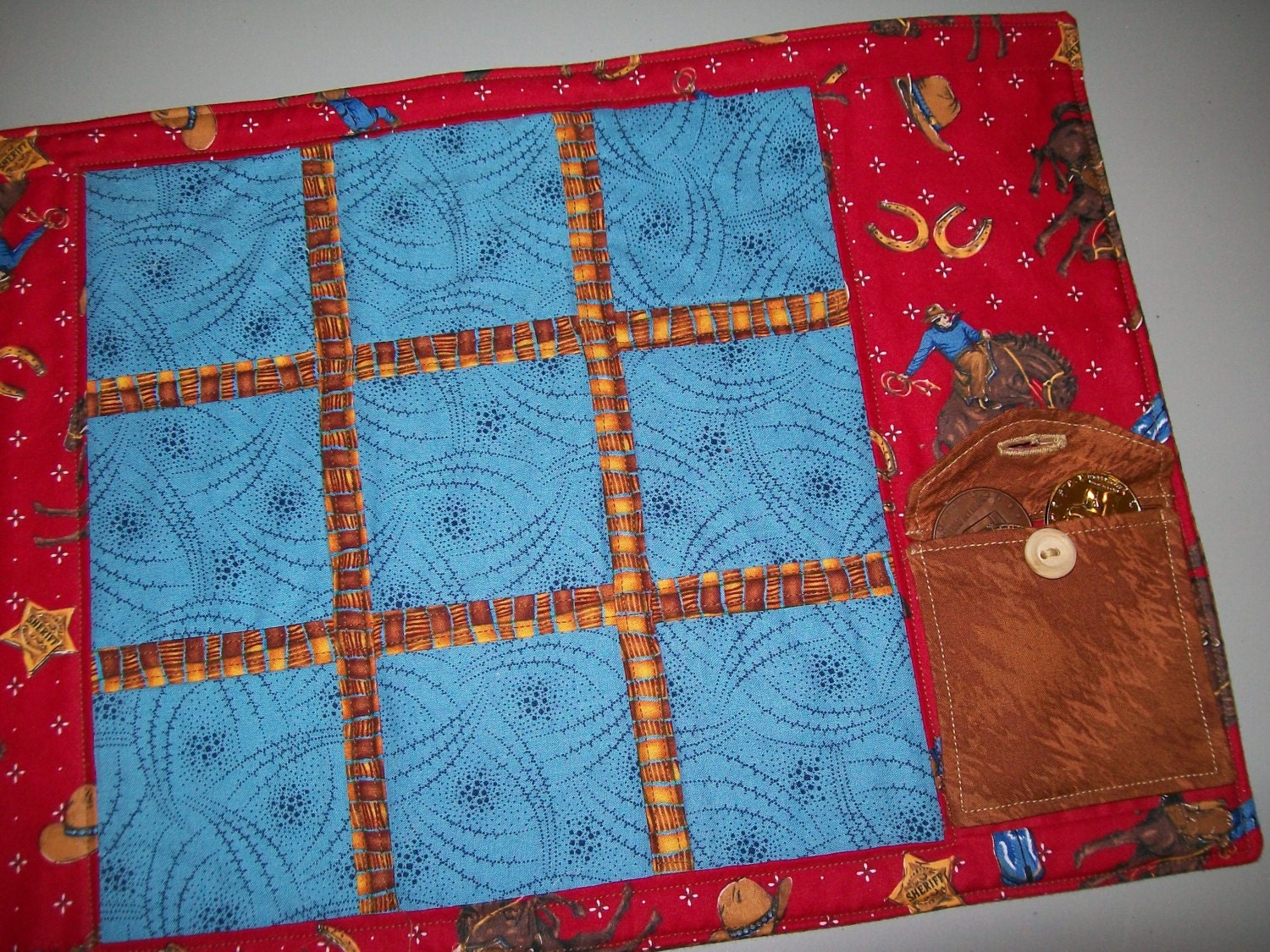 Tic Tac Toe Placemat reversible cowboy place mat coin game | Etsy