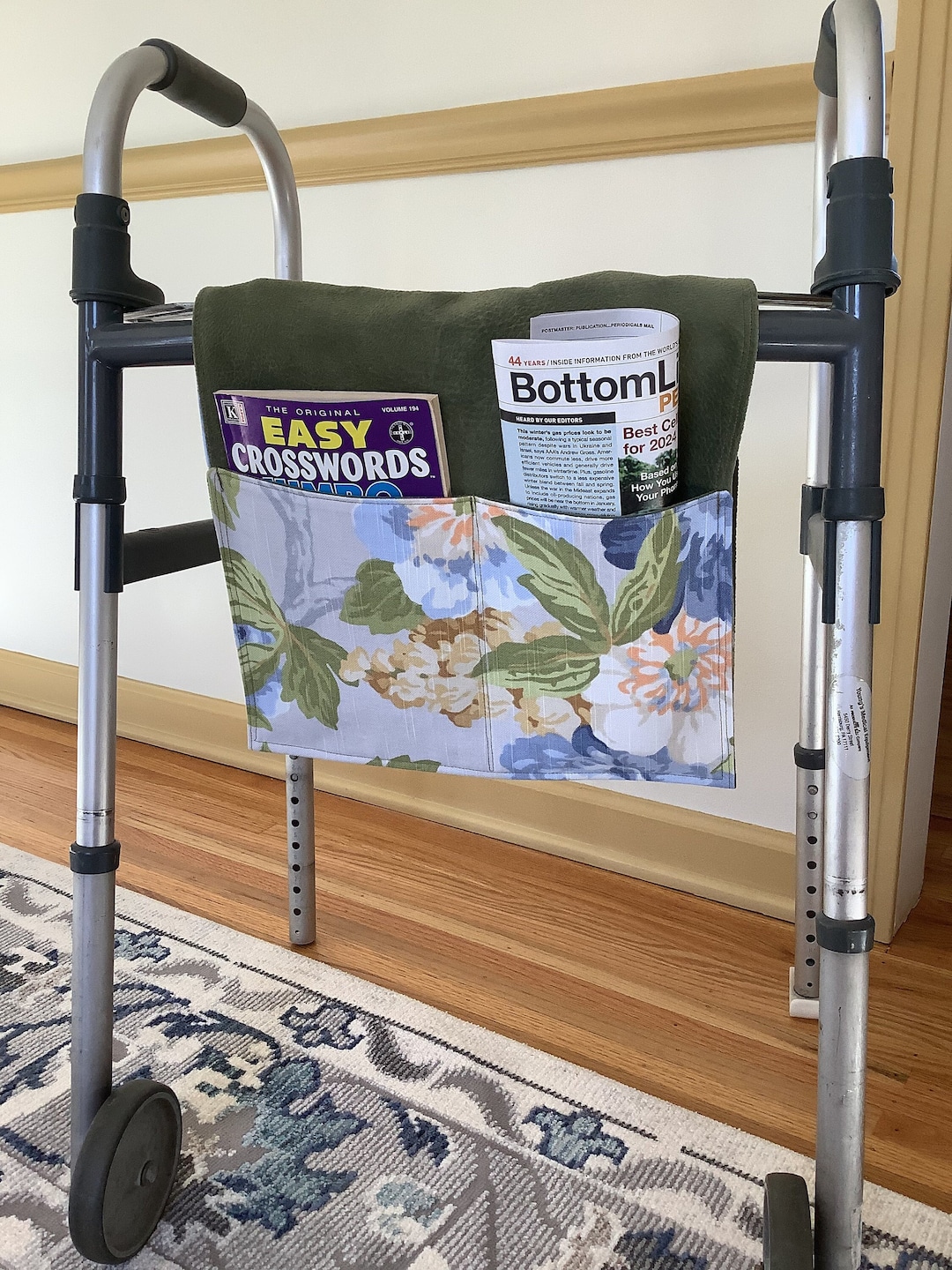 Walker Tote - Green Yellow Blue Floral Organizer - Wheelchair Bag ...