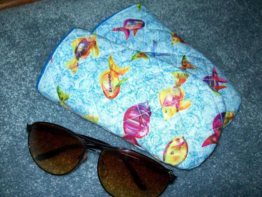 Quilted Fish Eyeglass Case: Nautical Blue Cotton, Felt Lined - Etsy