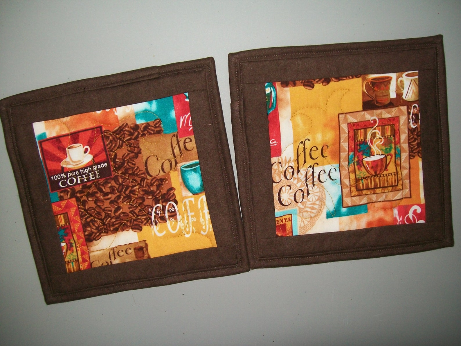 Coffee Hot Pad Terra Cotta Brown Turquoise Gold Orange | Etsy