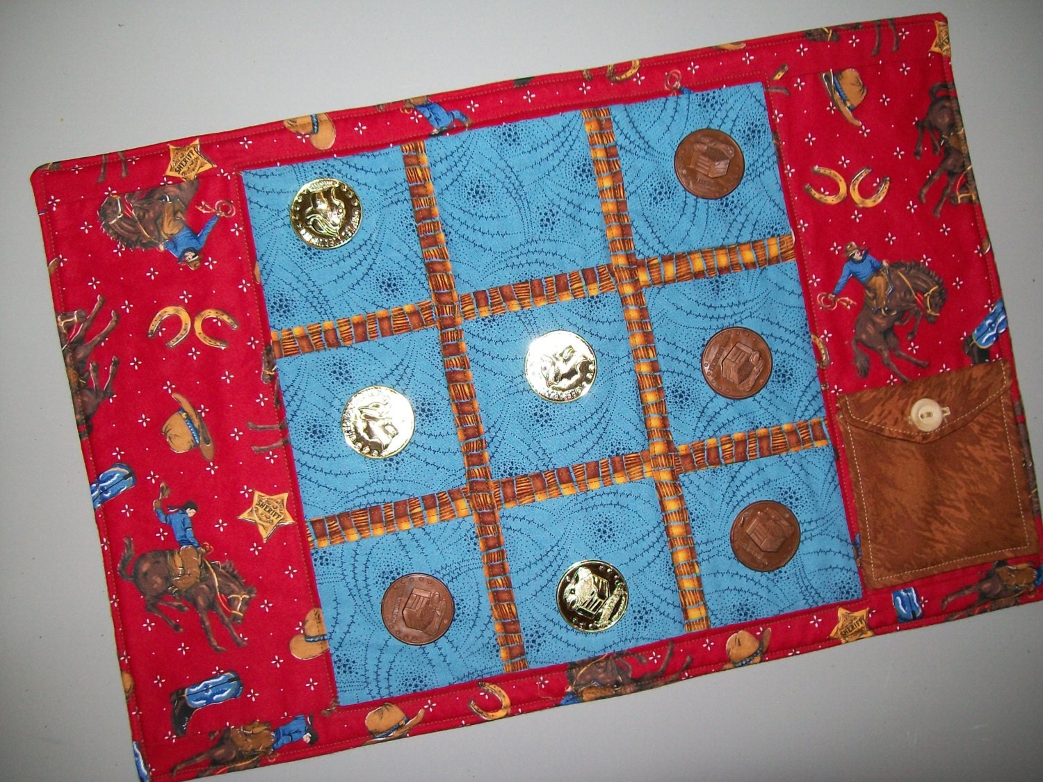 Tic Tac Toe Placemat reversible cowboy place mat coin game | Etsy