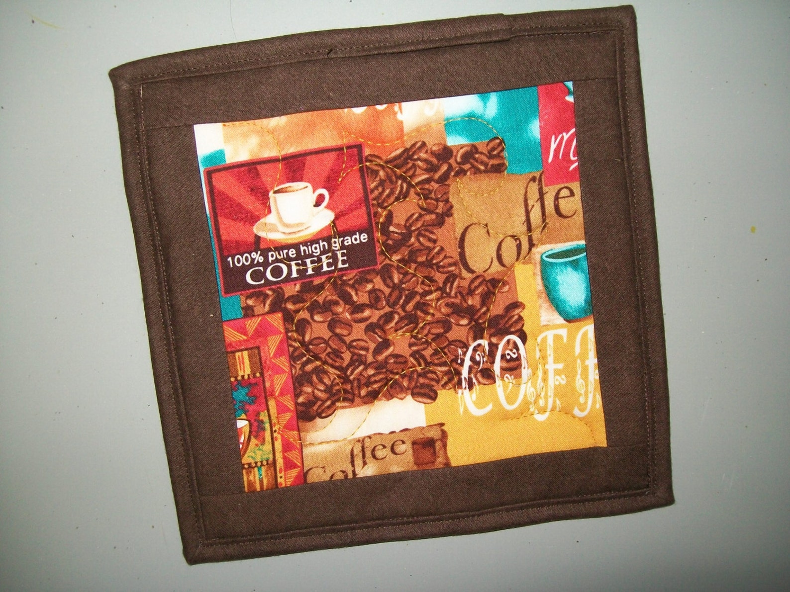 Coffee Hot Pad Terra Cotta Brown Turquoise Gold Orange | Etsy