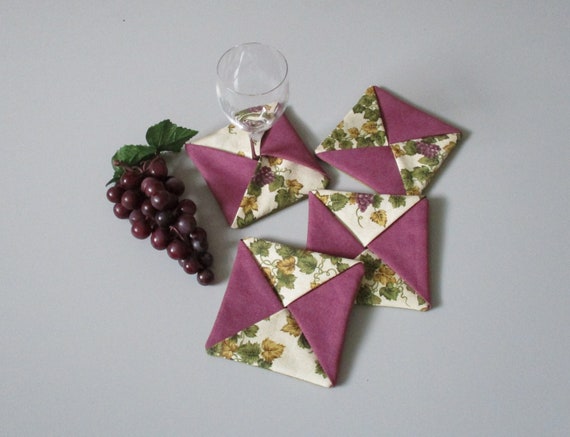 Wine Glass Coasters Cozies Purple Plum Green Beige Fall Etsy
