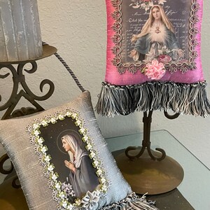 Blessed Mary Gray Silk Scented Sachet...madonna Hanging Door Pillow ...