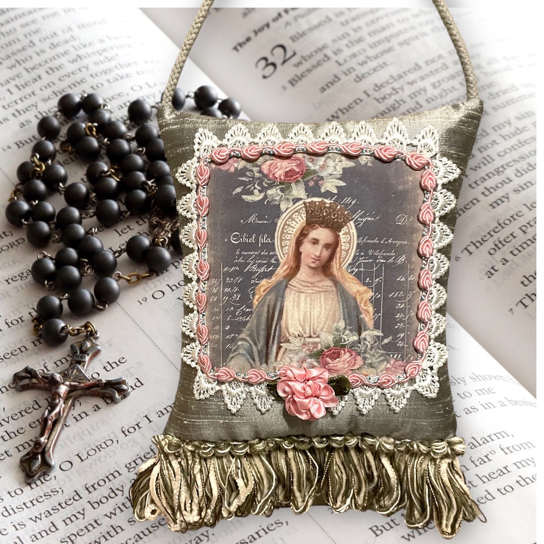 Silk Blessed Mother Mary Sachet Catholic Home Decor, Religious Scented ...