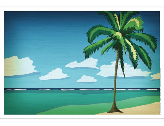 Palm Tree on Beach Poster | Etsy