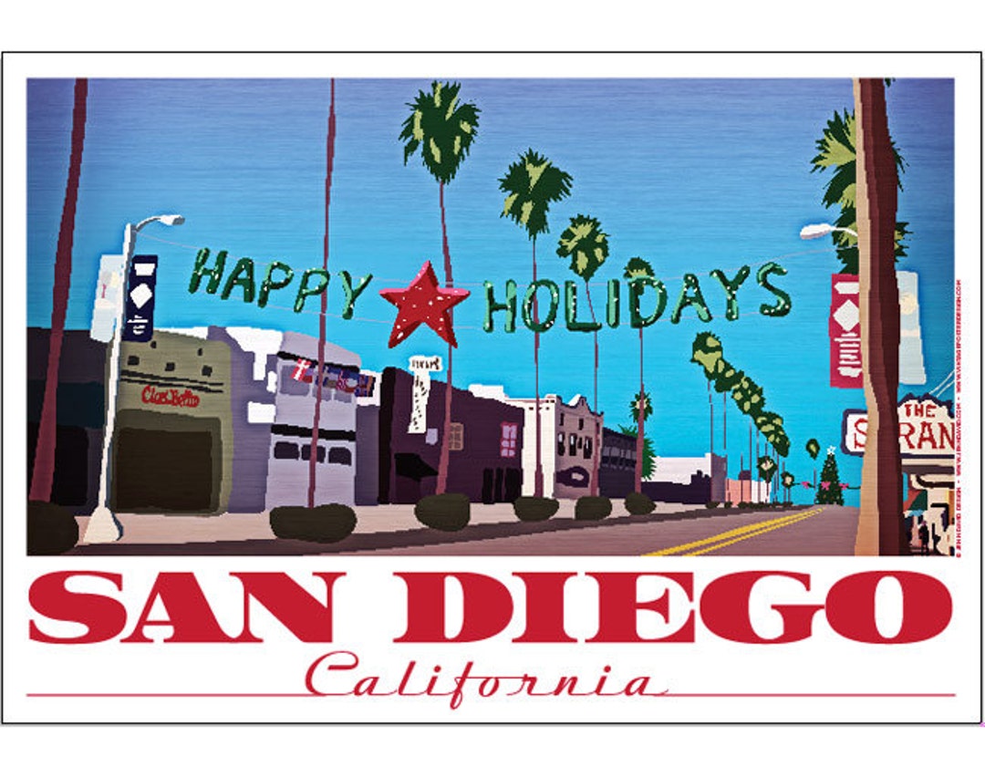 San Diego, California Happy Holidays Poster - Etsy