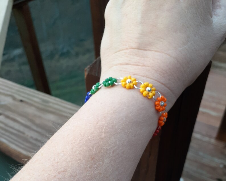 Beaded Flower Bracelet in Pride/rainbow Colors - Etsy