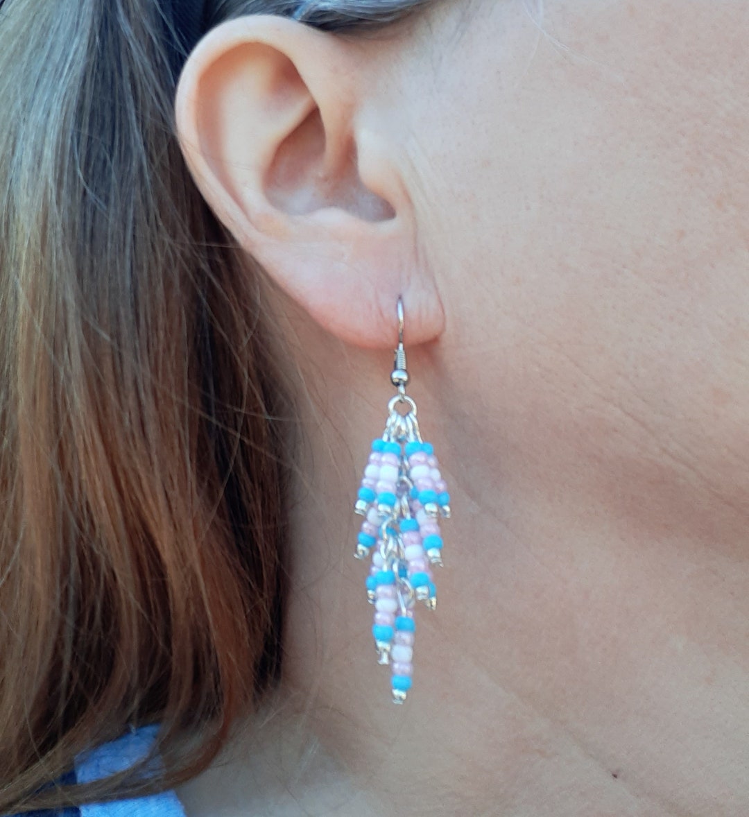 Beaded Earrings in Transgender Flag Colors - Etsy