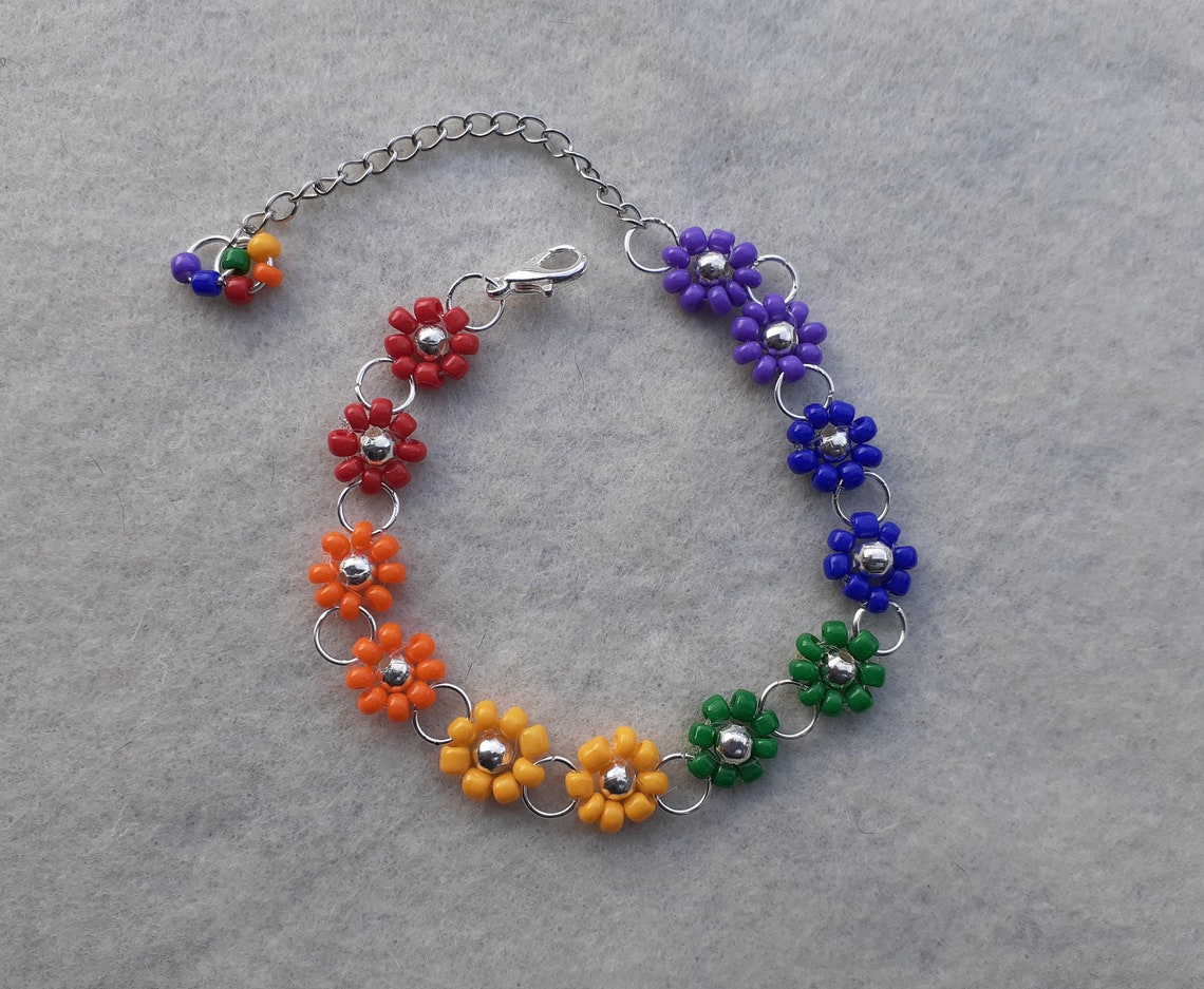 Beaded Flower Bracelet in Pride/rainbow Colors - Etsy