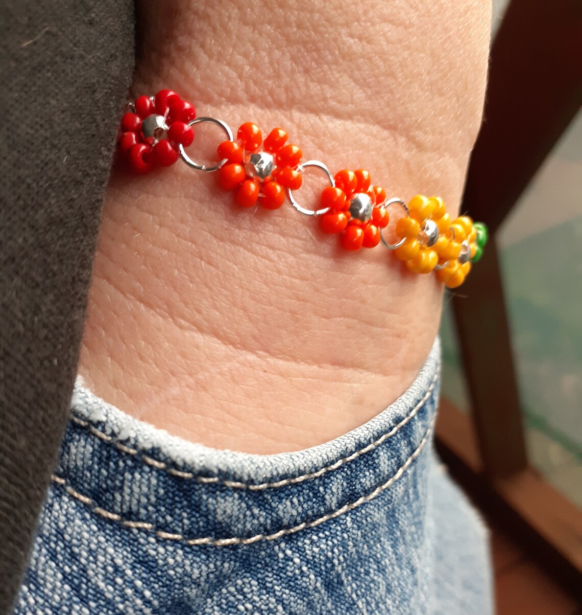 Beaded Flower Bracelet in Pride/rainbow Colors - Etsy