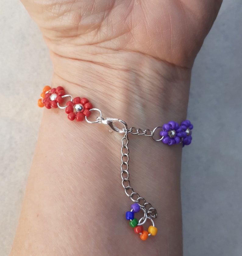 Beaded Flower Bracelet in Pride/rainbow Colors - Etsy