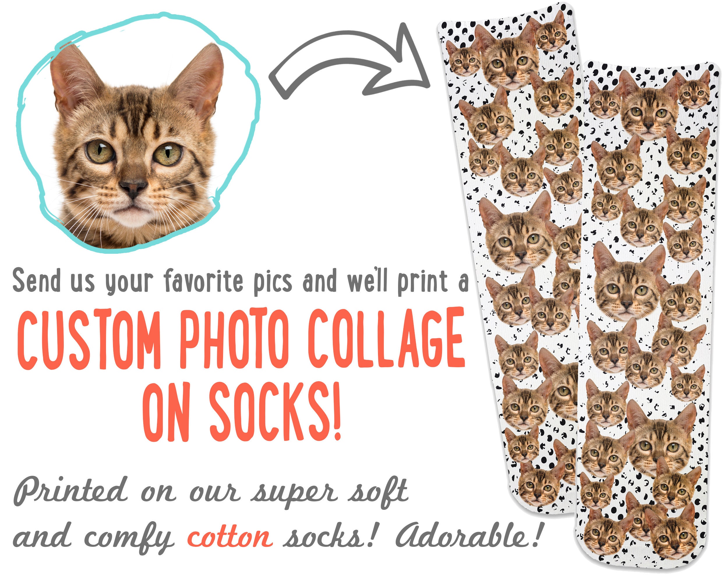 Customized Cat Face Socks Cat Lover Gift Idea Custom Cat | Etsy