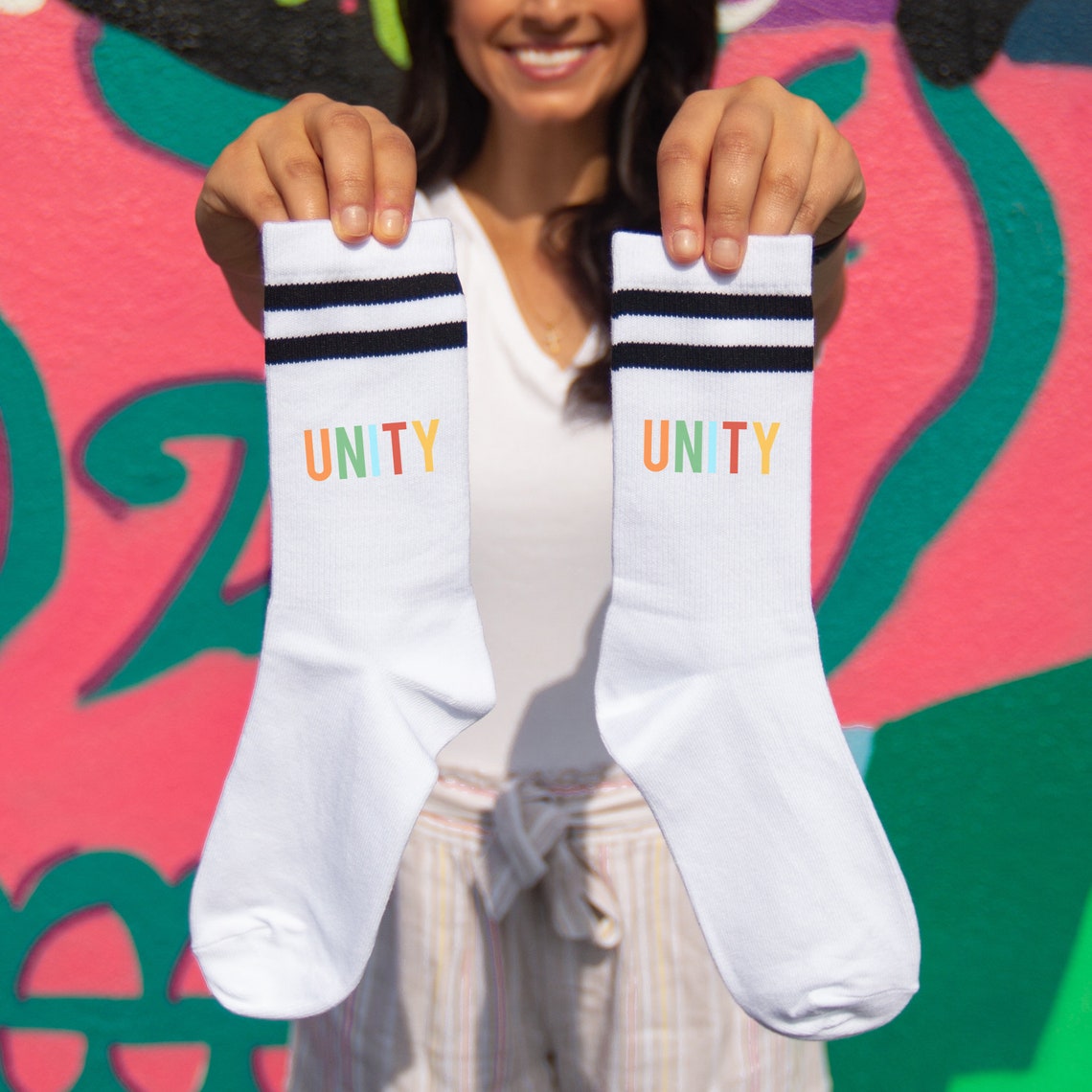 UNITY Statement Socks for Him and Her Cotton Striped Crew - Etsy