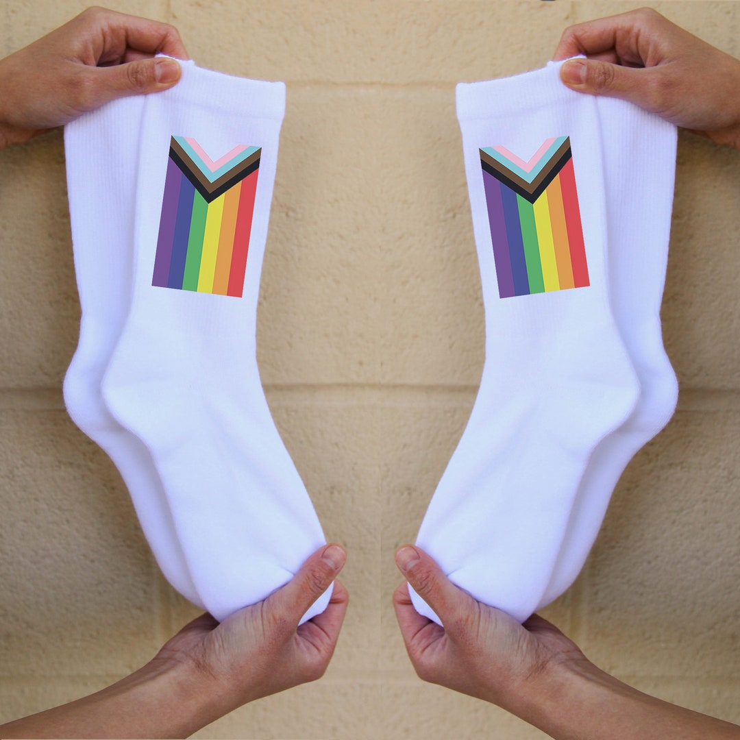 Progress Pride Flag Socks: LGBTQ Cotton Blend Crew Socks - Etsy