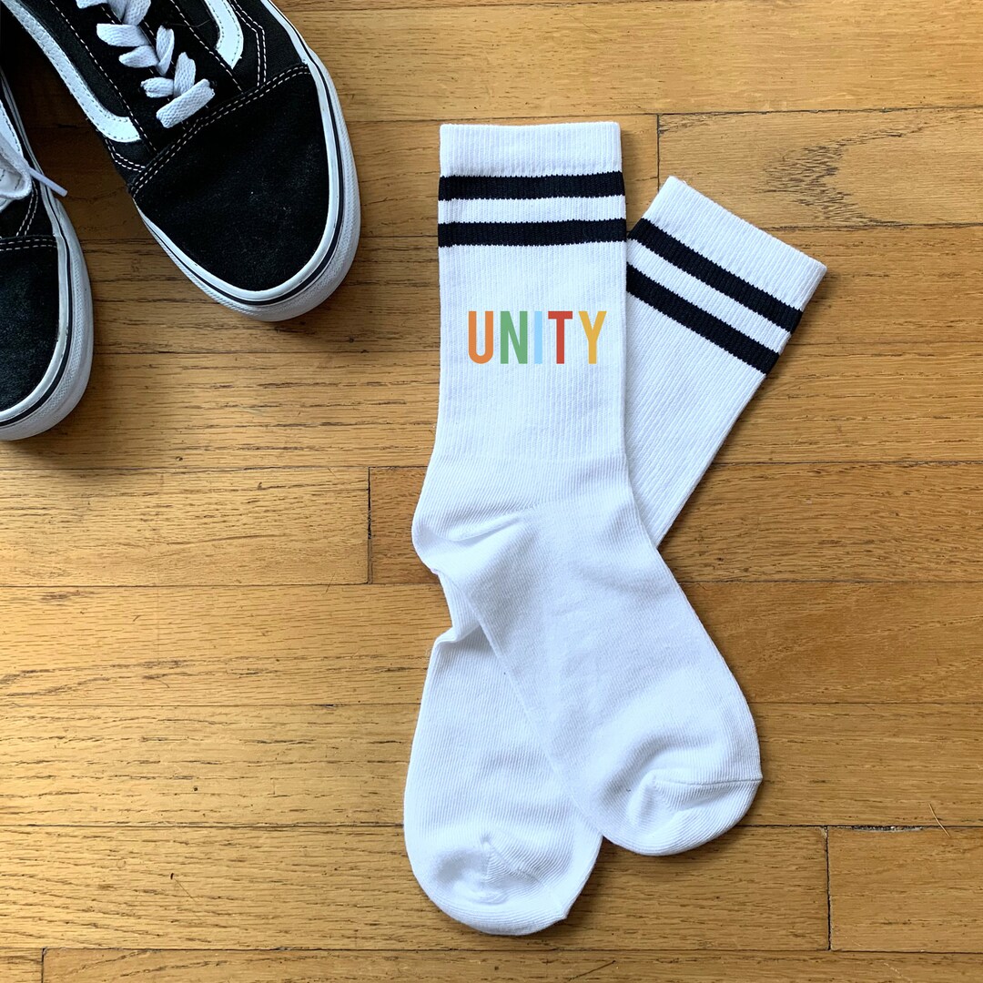 UNITY Statement Socks for Him and Her, Cotton Striped Crew Socks ...
