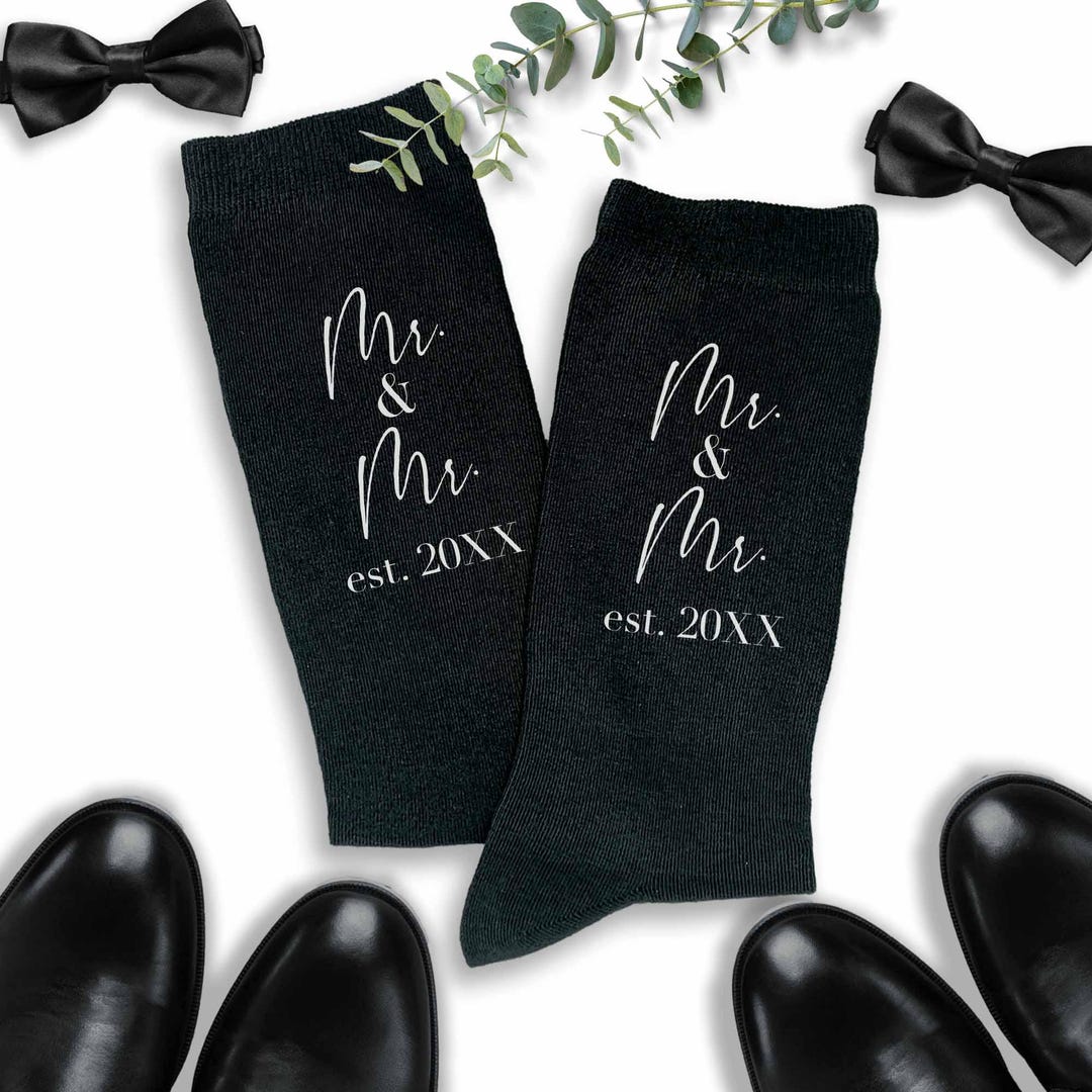 Mr. and Mr. Groom Gift Socks with Wedding year, Wedding Socks for the ...