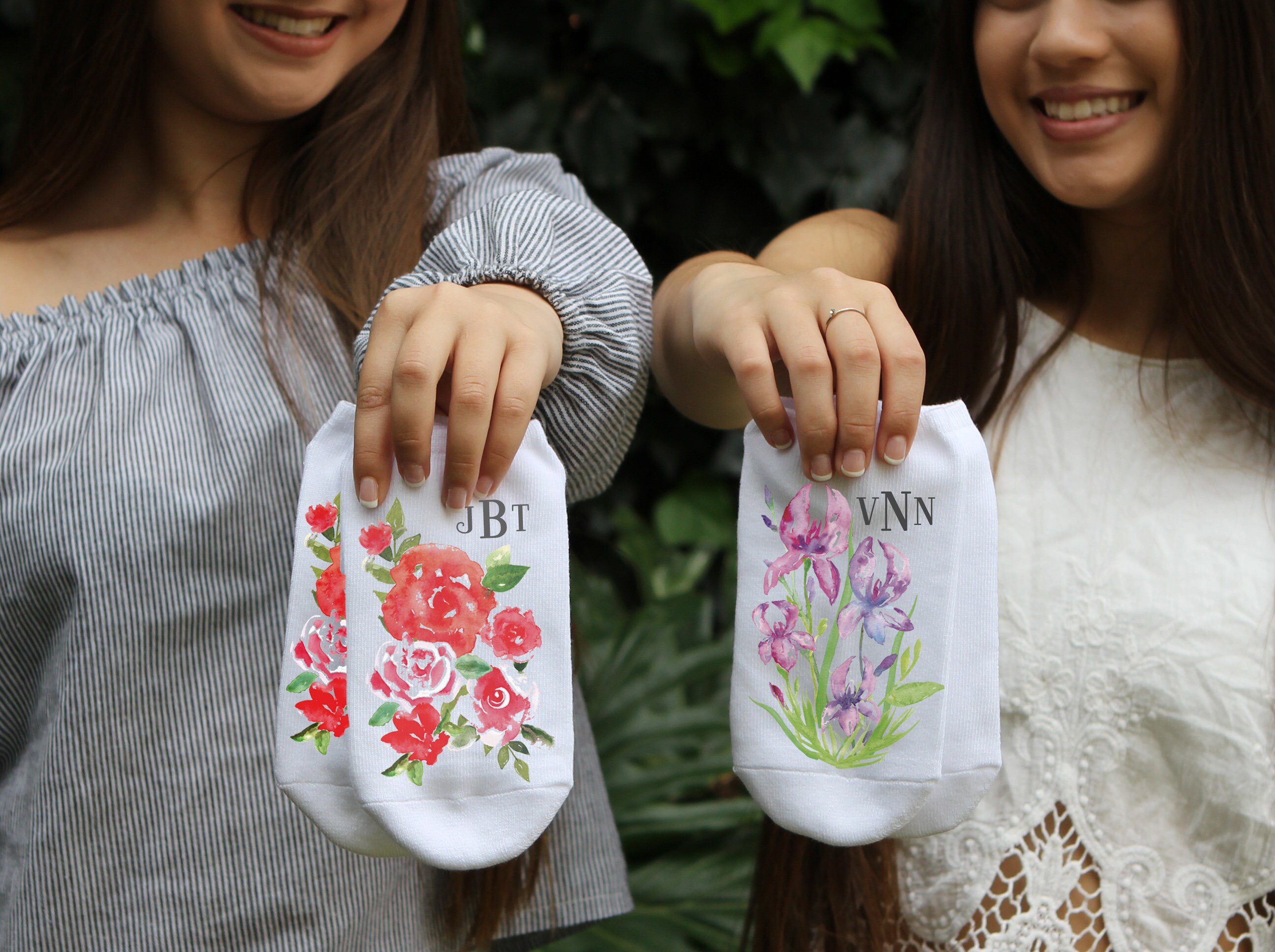 Custom Printed Monogram Socks With Watercolor Flower Design | Etsy