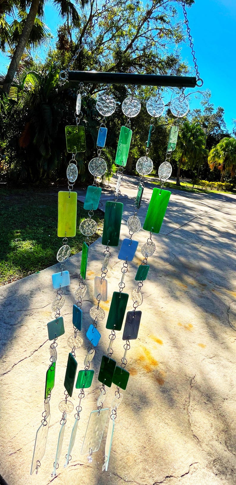 KIT WINDCHIME: Stained Glass Rectangle Wind Chime With Crystals - Etsy