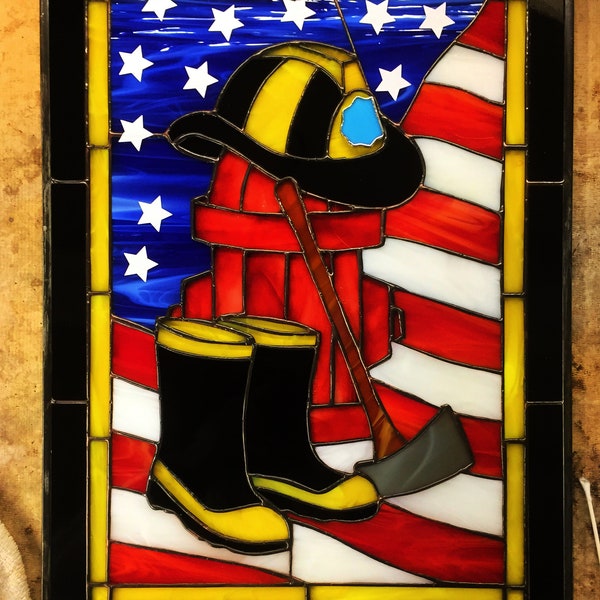 Firefighter Stained Glass - Etsy