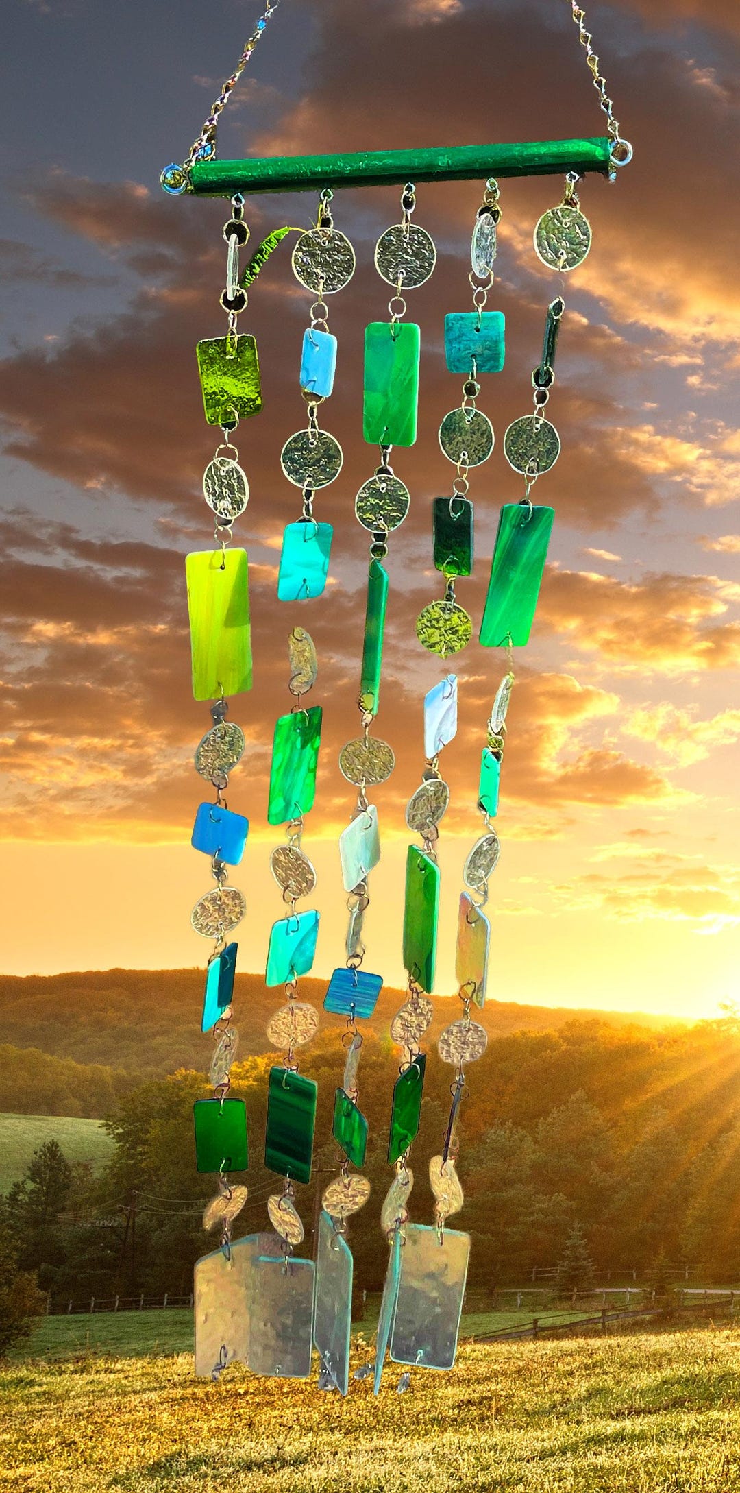 KIT WINDCHIME: Stained Glass Rectangle Wind Chime With Crystals - Etsy