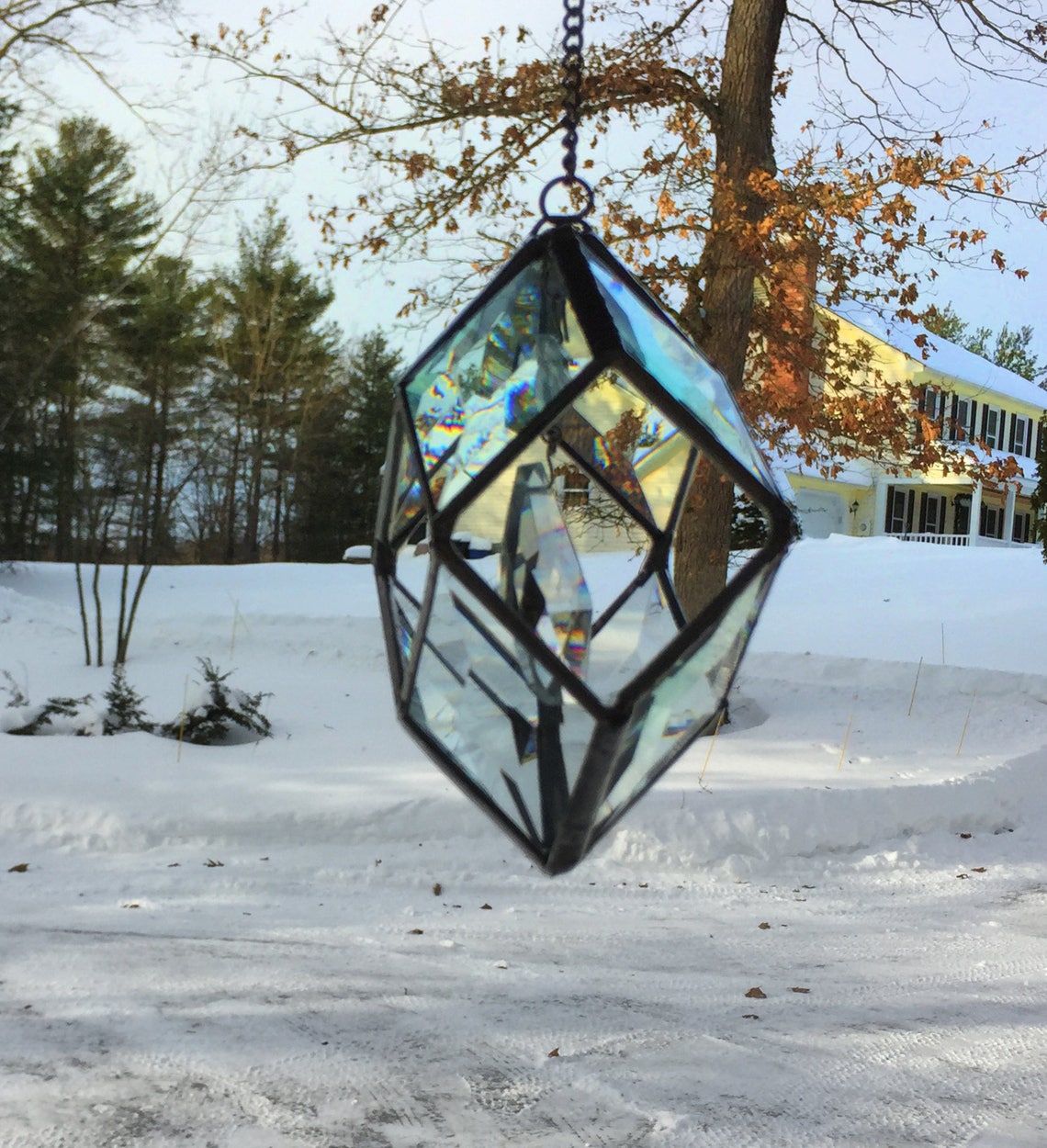Suncatcher-pyramid 3D Beveled Glass Orb With Crystal Accent - Etsy