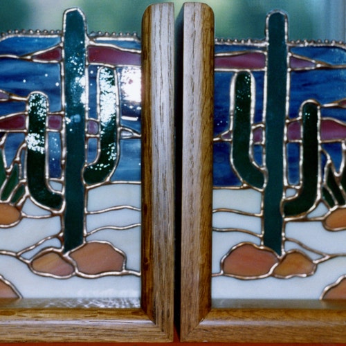 BOOK ENDS Stained Glass Desert Scene Bookends - Etsy