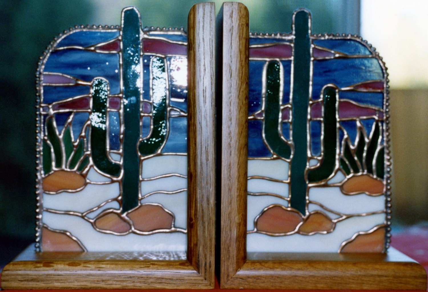 BOOK ENDS Stained Glass Desert Scene Bookends - Etsy