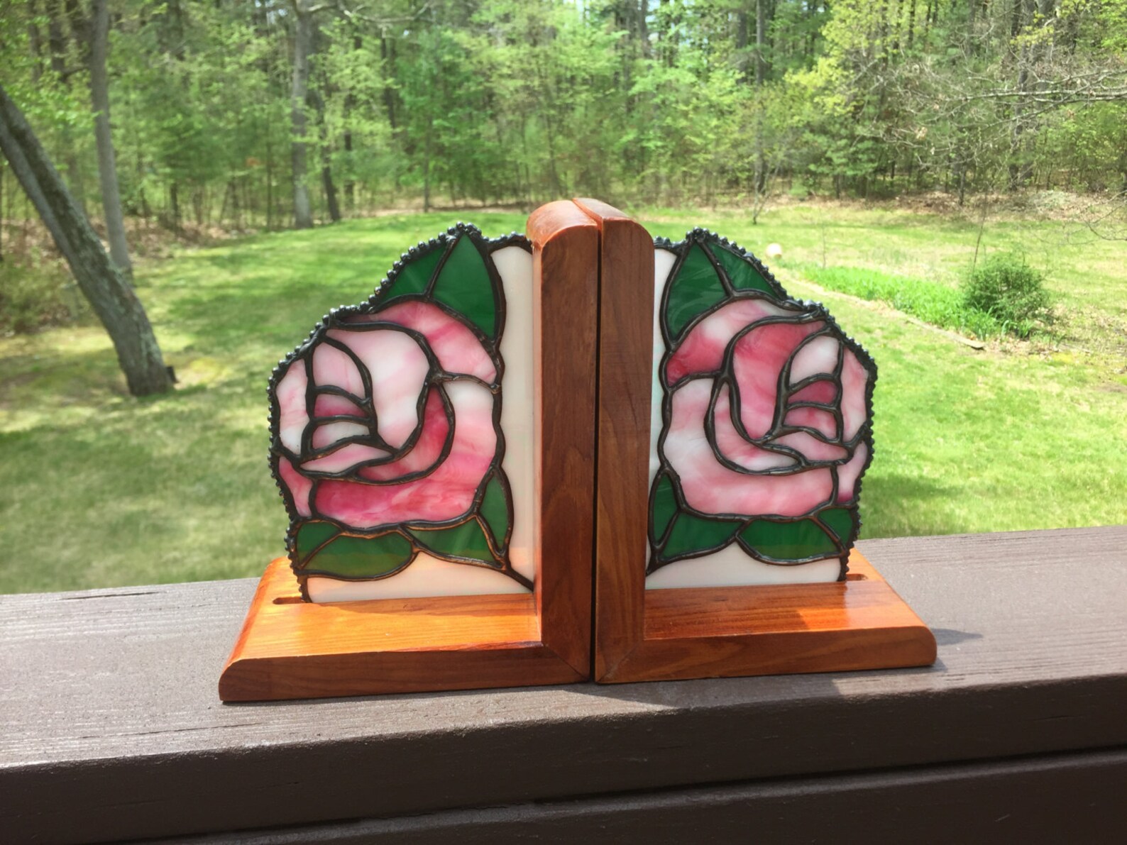 BOOK ENDS Rose Stained Glass Bookends - Etsy