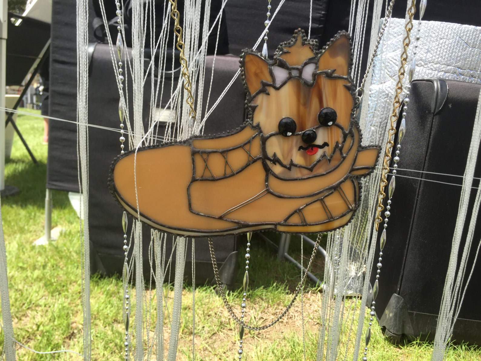 PANEL Stained Glass Yorkie in a Shoe Panel - Etsy