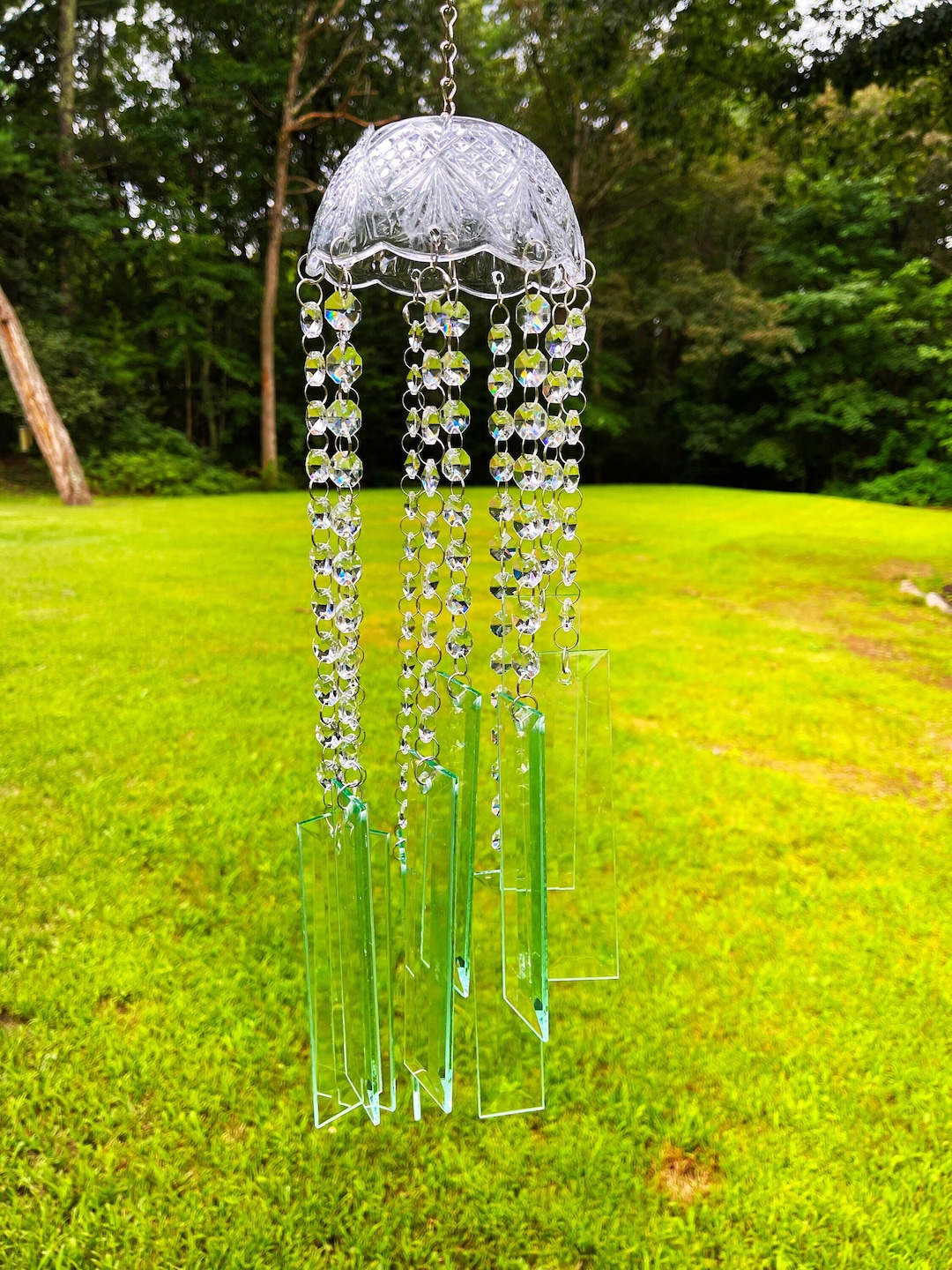 WIND CHIME - Spiral Stained Glass Clear Bevel Windchime With Crystal ...